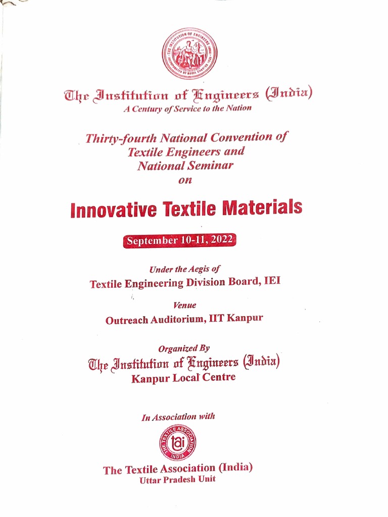 34th National Convention of Textile Engineers and National Seminar on ...