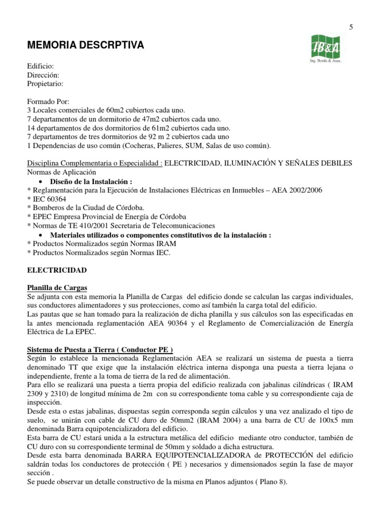 Memoria Descriptiva Edificio | PDF | Encendiendo | Ascensor