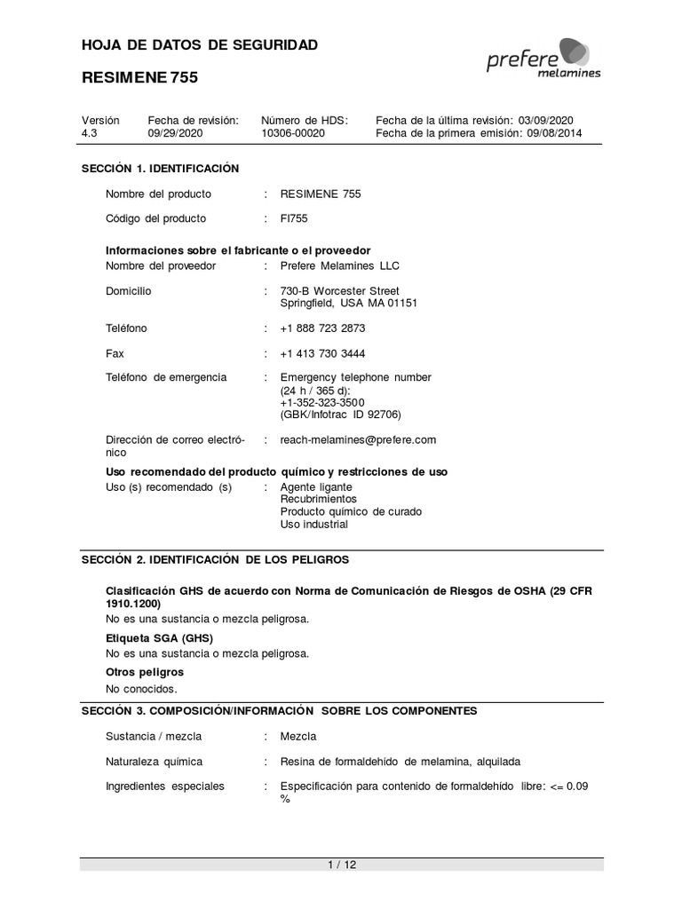 Resimene 755 | PDF | Administración de Seguridad y Salud Ocupacional | Solubilidad