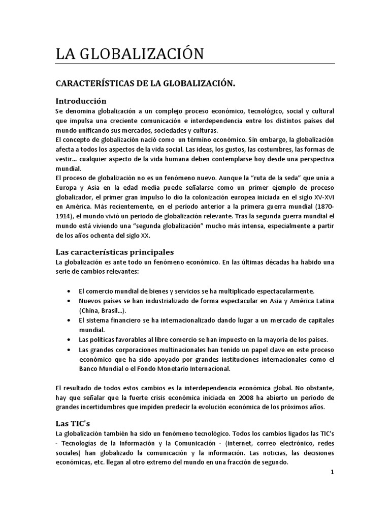 Características de la Globalización | PDF | Globalización | Crecimiento ...