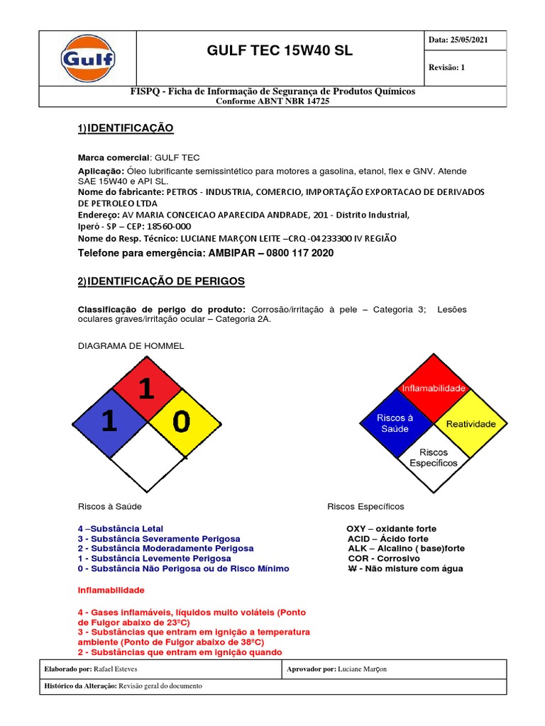 FISPQ-GULF-ULTRASYNTH-X-5W30-SN - Doc 3 | PDF | Água | Química