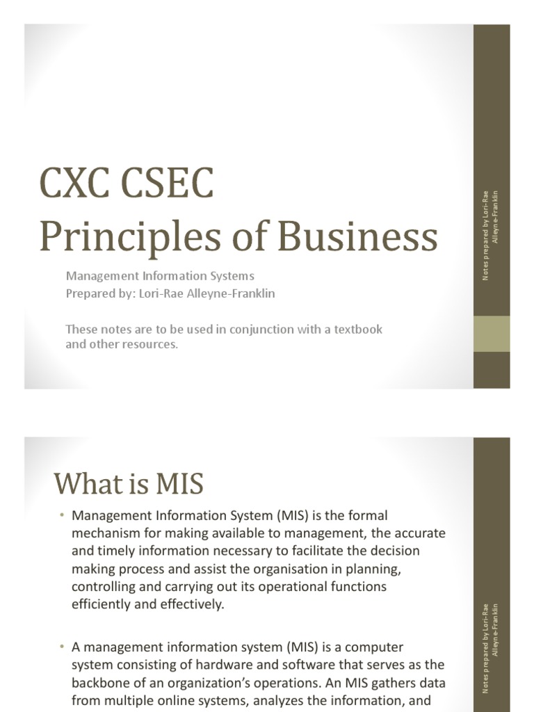CXC CSEC POB Notes - Management Information Systems | PDF | Supply And ...