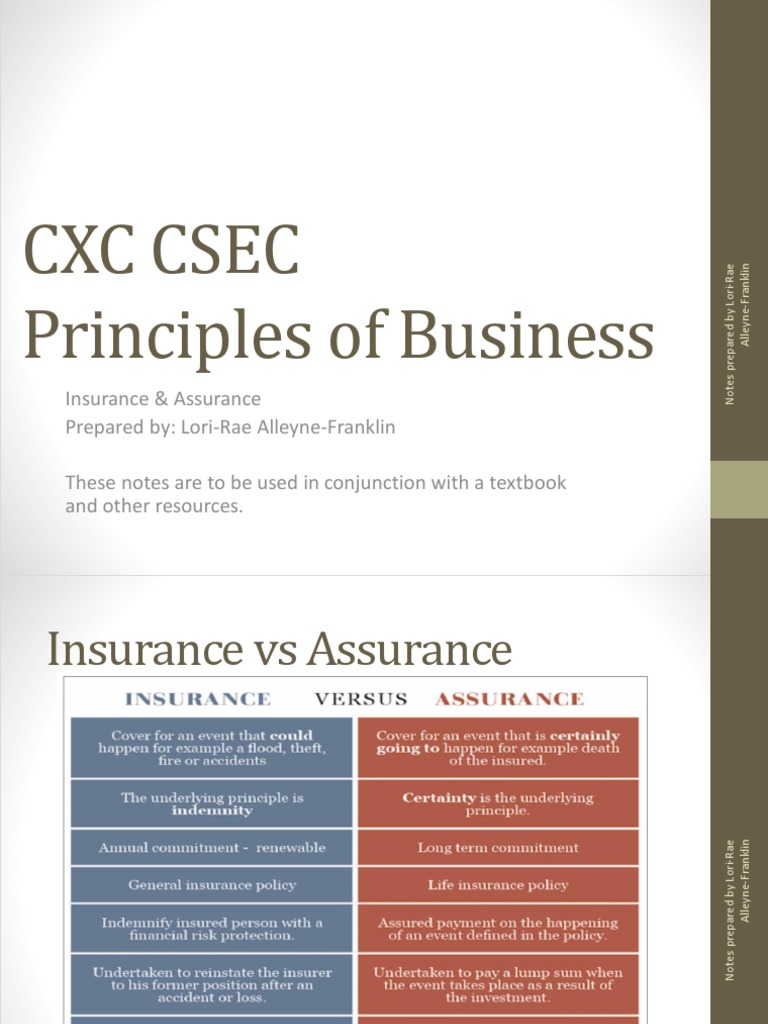 CXC CSEC POB Notes - Insurance | PDF | Insurance | Life Insurance