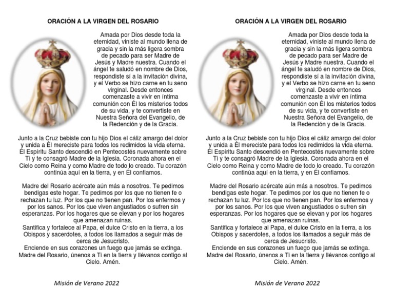 Oración A La Virgen Del Rosario | PDF | María, madre de Jesús | Oración