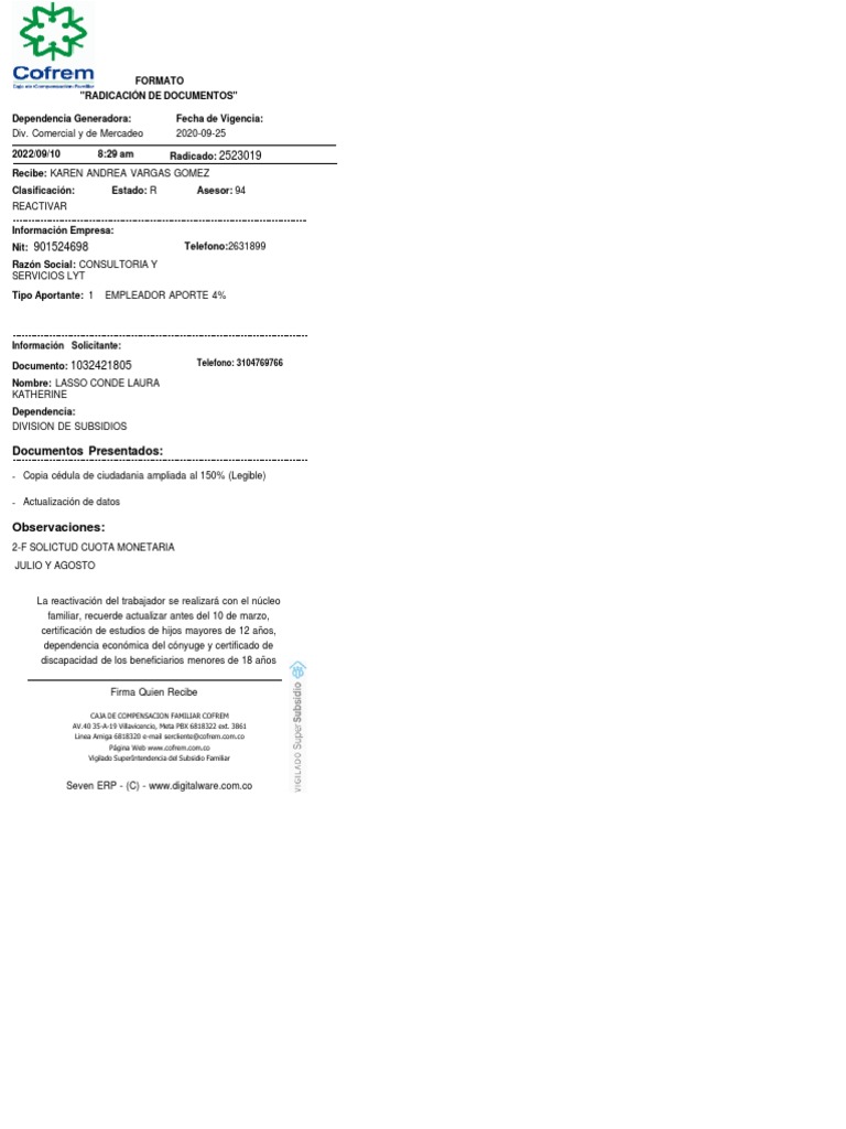 Cofrem Laura Lasso | PDF