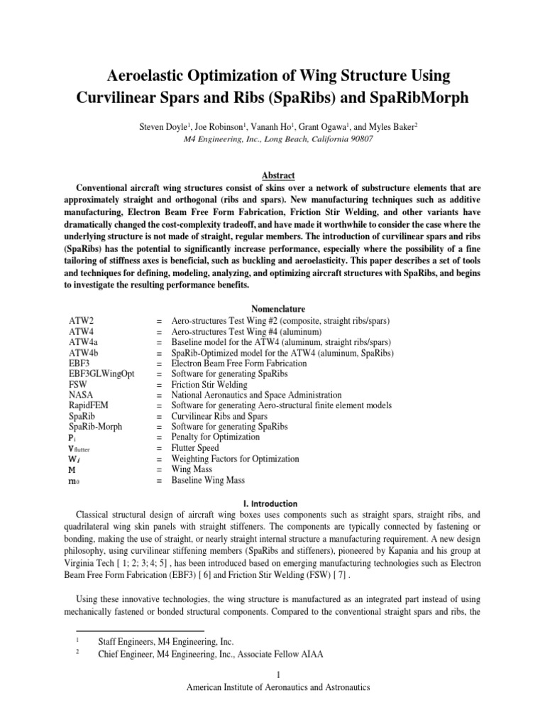 Aeroelastic Optimization of Wing Structure Using Curvilinear Spars and ... Aeroelastic Optimization of Wing Structure Using Curvilinear Spars and ...
