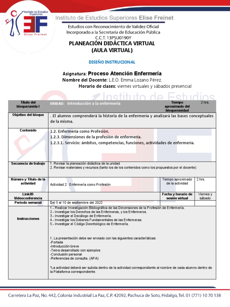 Diseño Instrucional Pae 2 | PDF | Enfermería