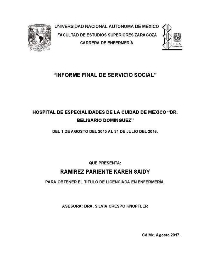 Informe Final Servicio Social | PDF | Enfermería | Hospital
