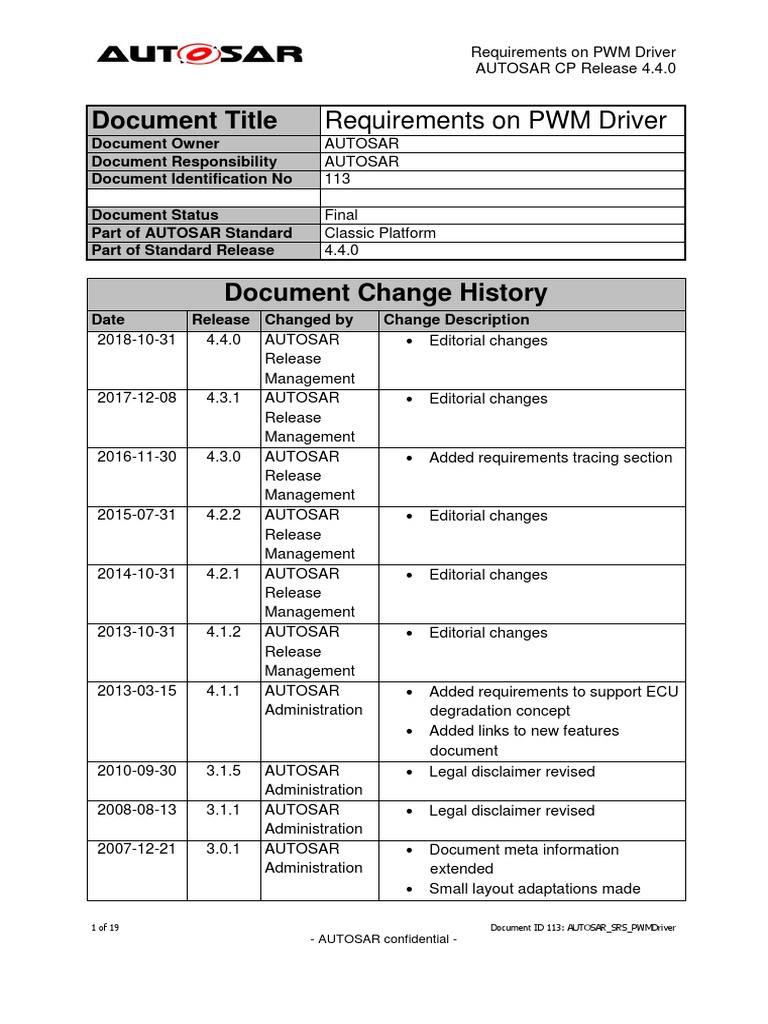 AUTOSAR SRS PWMDriver | PDF | Microcontroller | Input/Output