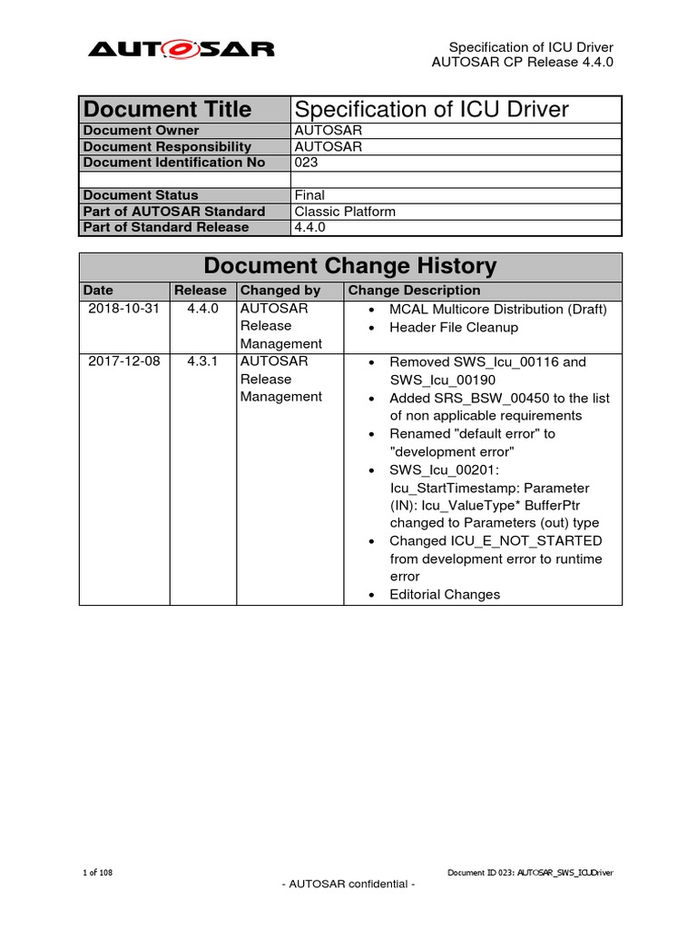 AUTOSAR SWS ICUDriver | PDF | Subroutine | Specification (Technical Standard)