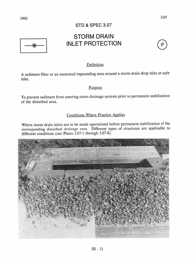Storm Drain Inlet Protection Guide | PDF | Storm Drain | Sediment