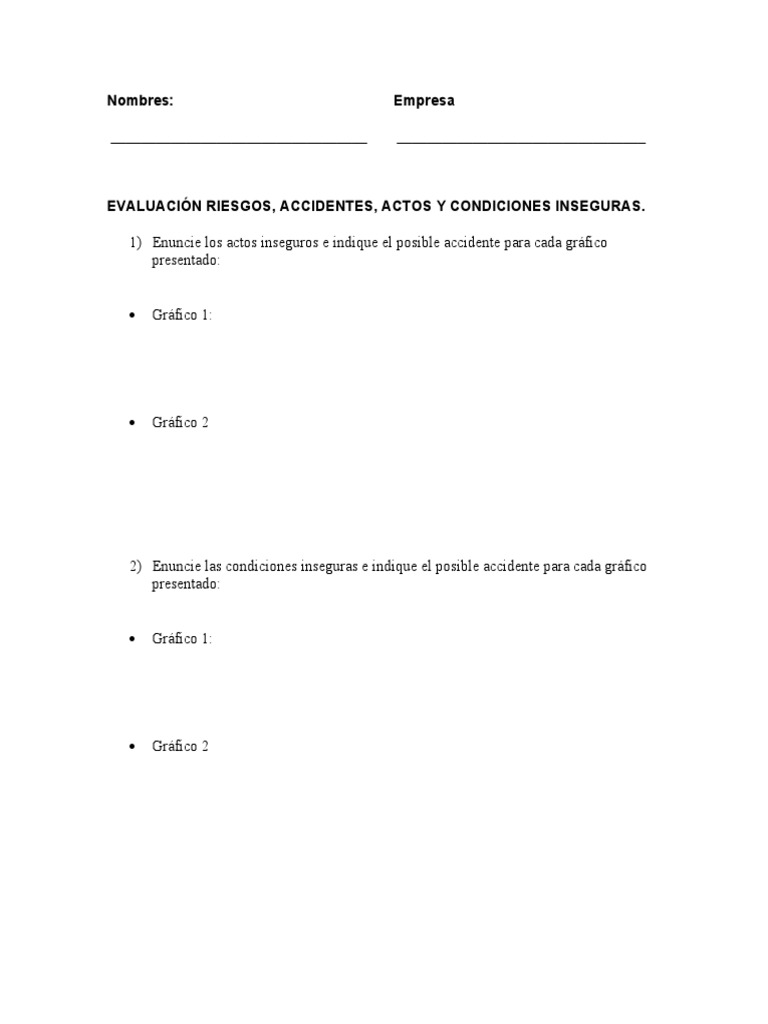 Evaluación - Ejercicio Actos y Condiciones Inseguras | PDF