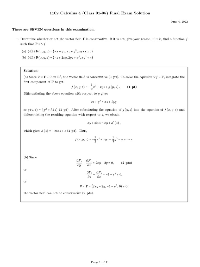 期末考解答與評分標準 | PDF | Calculus | Analysis
