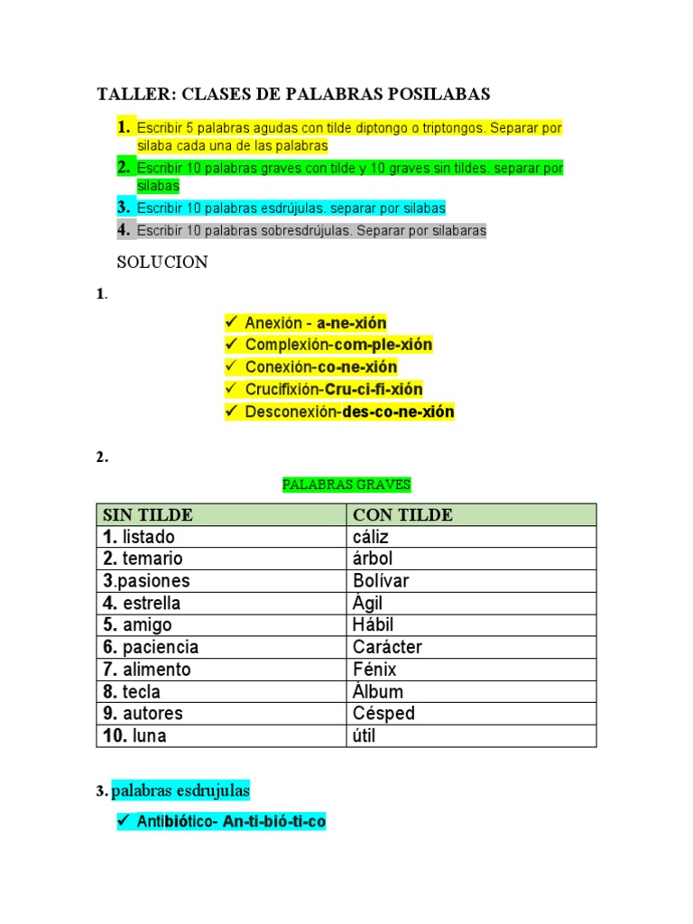 TALLER Clases de Palabras | PDF