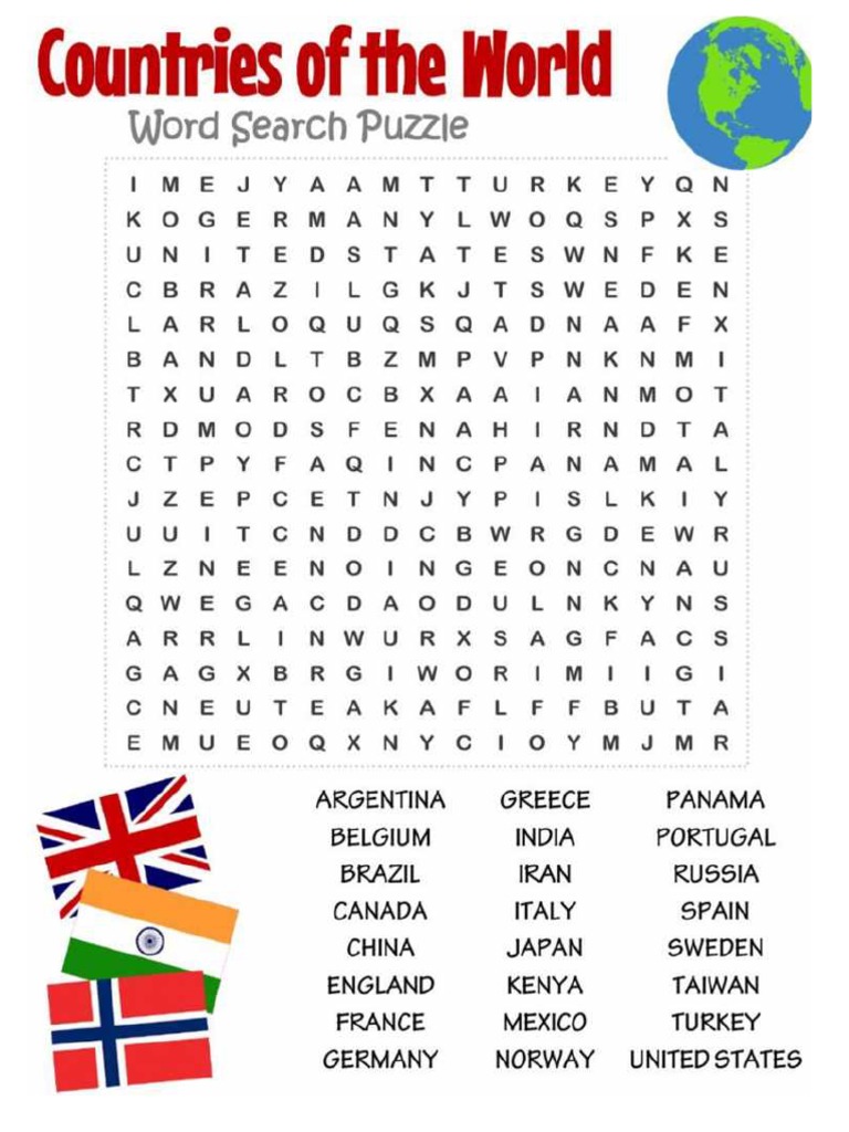 COUNTRIES Wordsearch | PDF