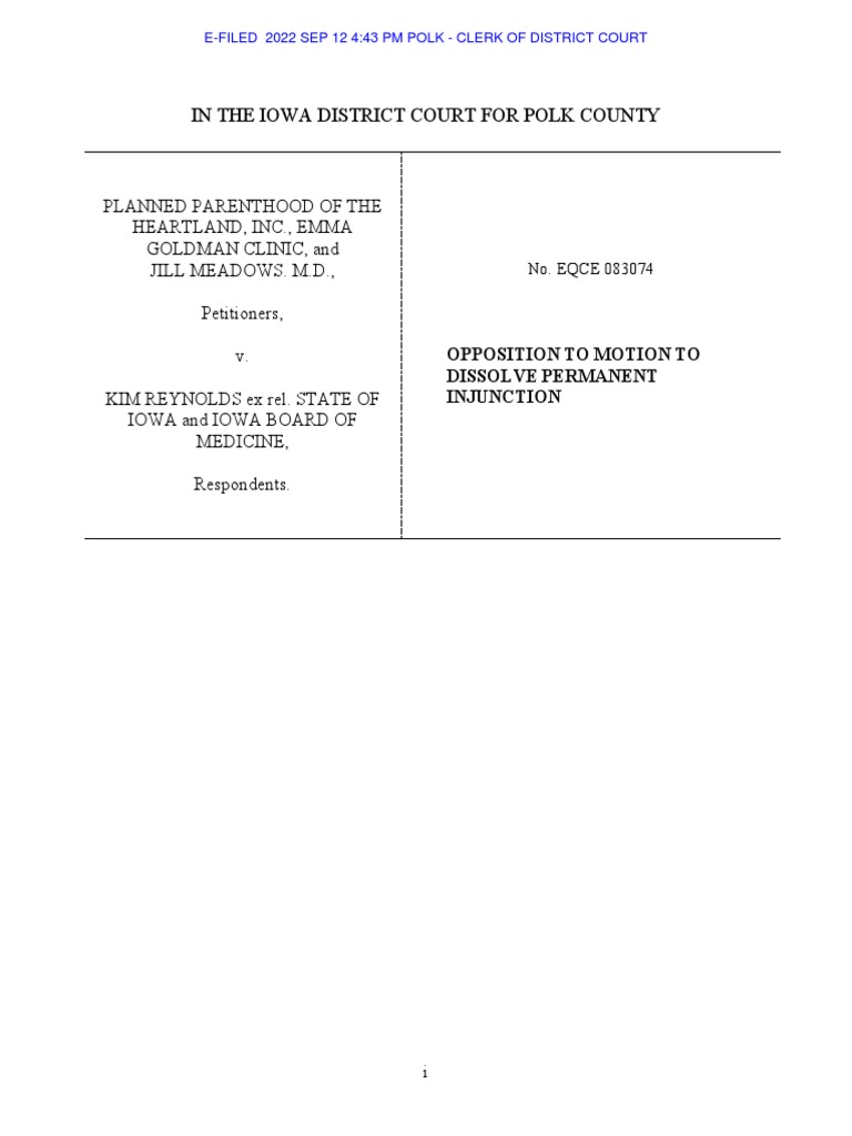 2022-09-12 Iowa - Final Opposition To Motion To Dissolve Injunction | PDF | Injunction | Supreme ...