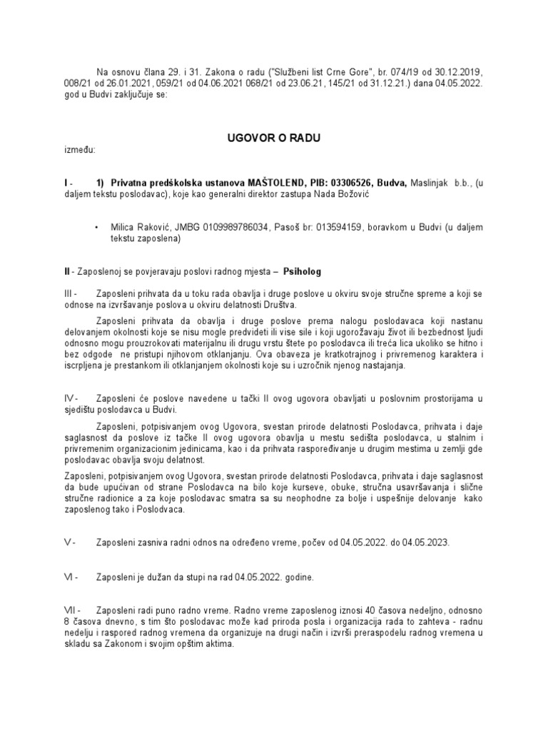 UGOVOR o Radu Forma | PDF