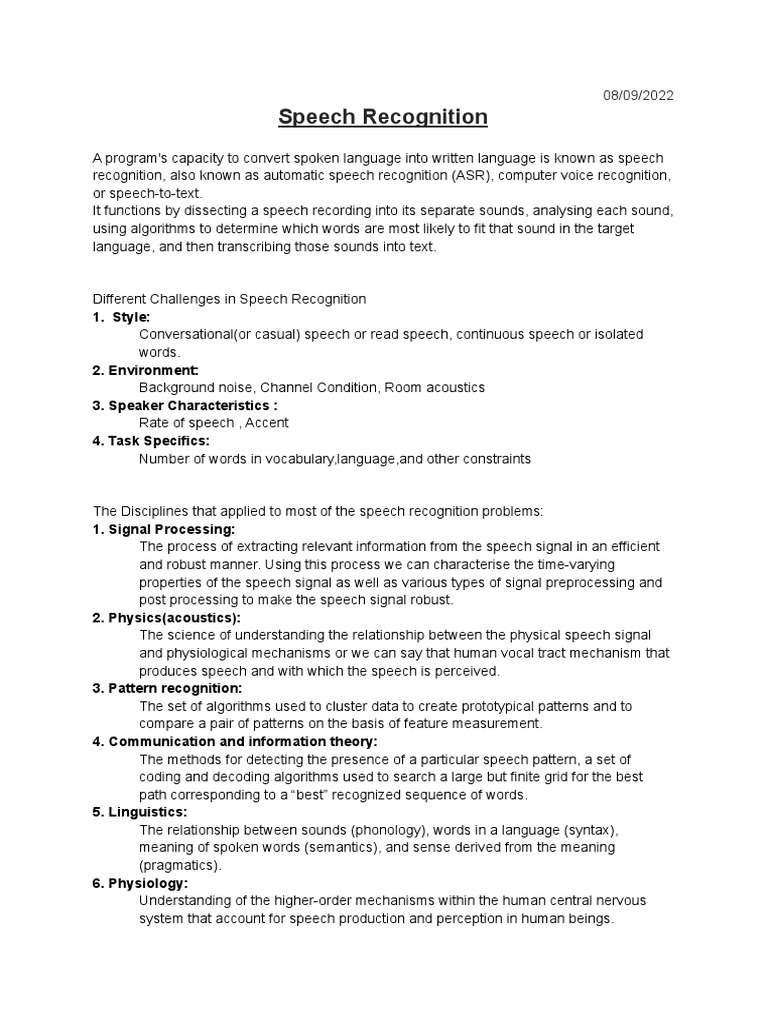 Speech Recognition: Key Concepts and Algorithms | PDF | Speech Recognition | Speech
