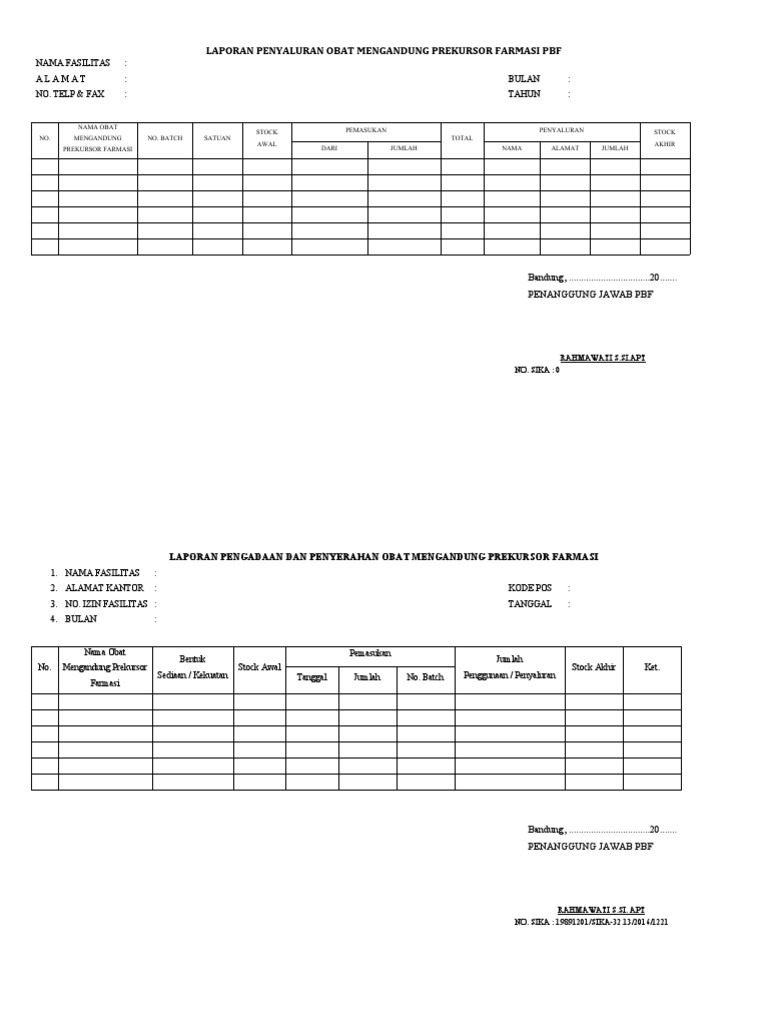 Laporan Penyaluran Obat Prekursor Farmasi | PDF