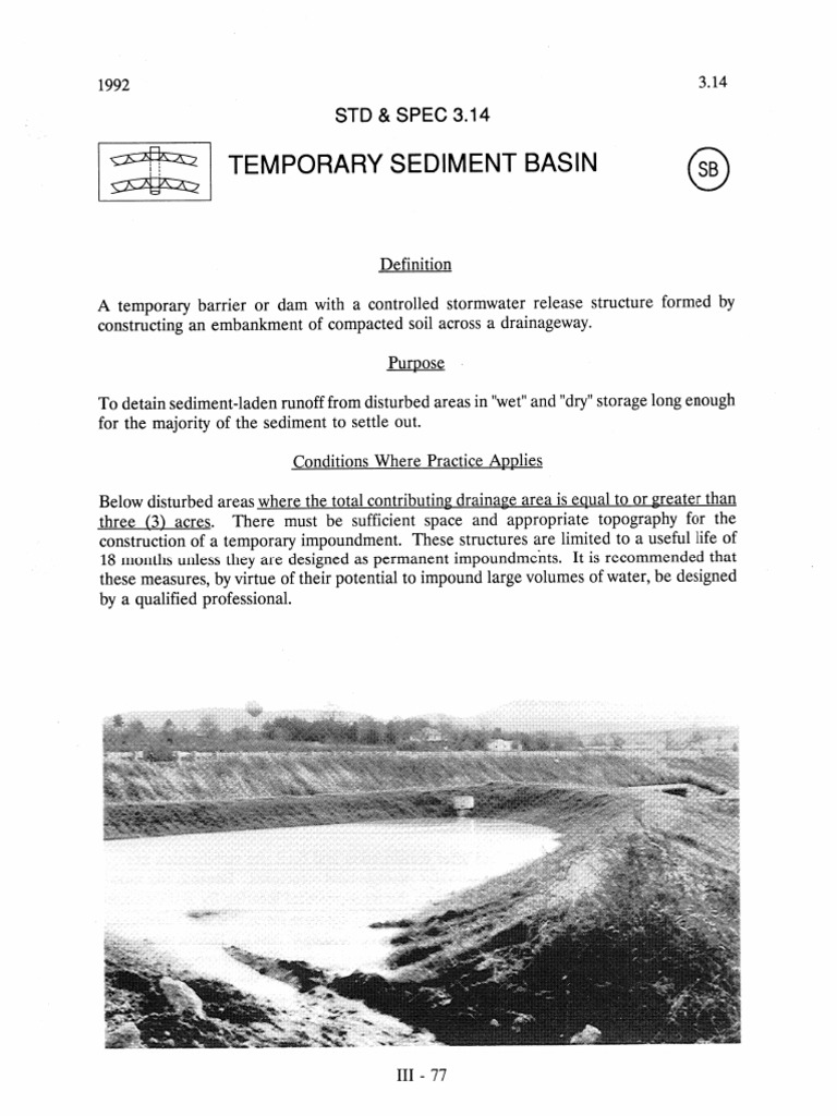Temporary Sediment Basin Guide | PDF | Spillway | Dam