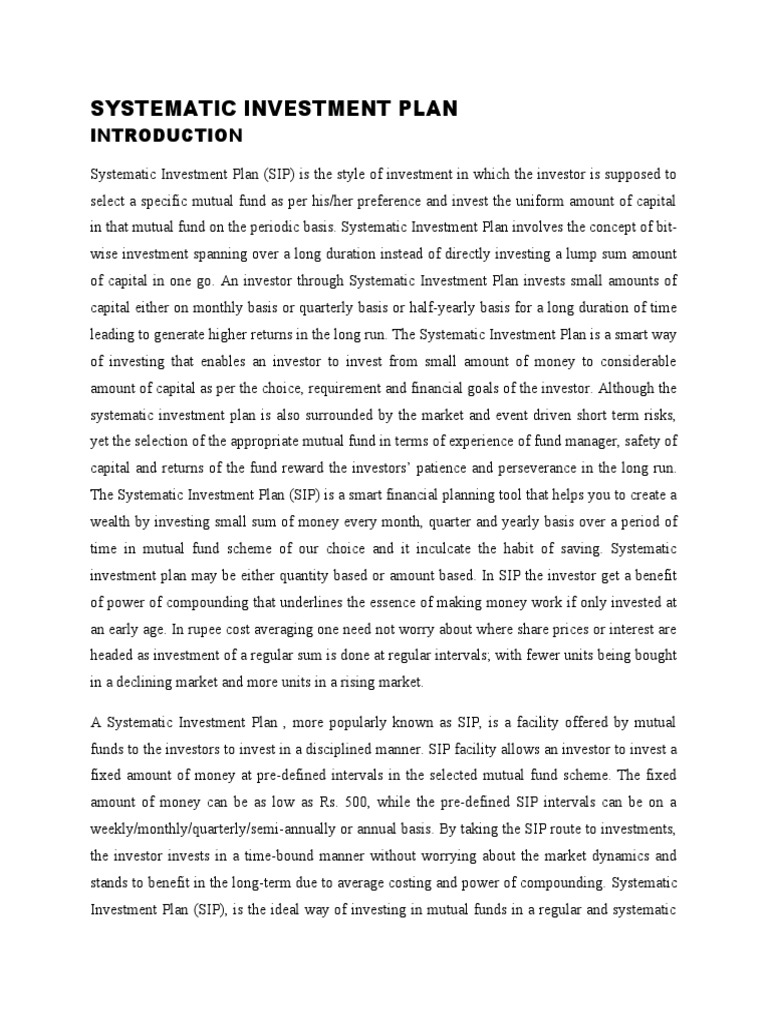Systematic Investment Plan | PDF | Investment Fund | Investing