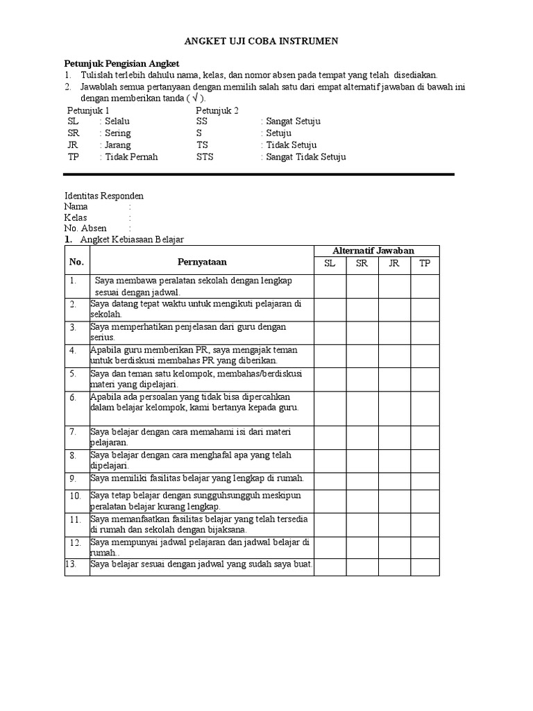 Angket Kebiasaan Belajar Dan Metode Mengajar Guru | PDF
