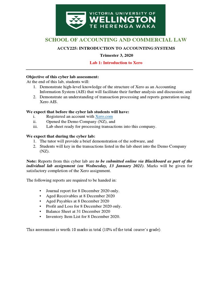 ACCY225 Lab 1 - Introduction To Xero | PDF | Depreciation | Economies