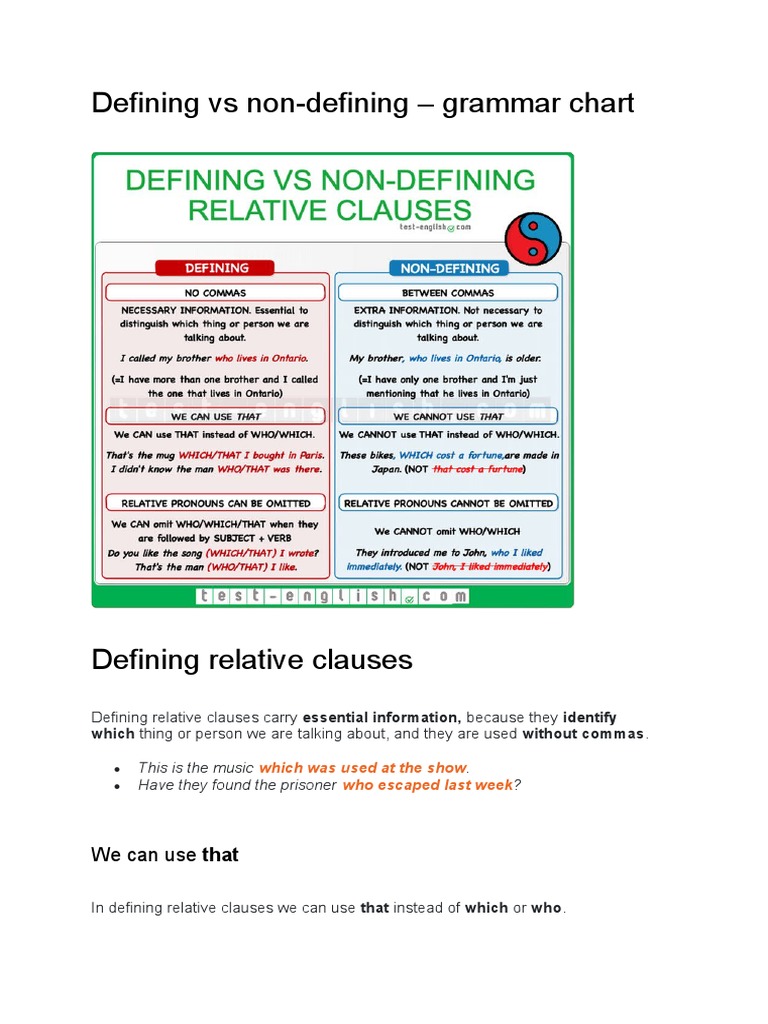 Defining - Non-Defining New Version | PDF | Clause | Grammar