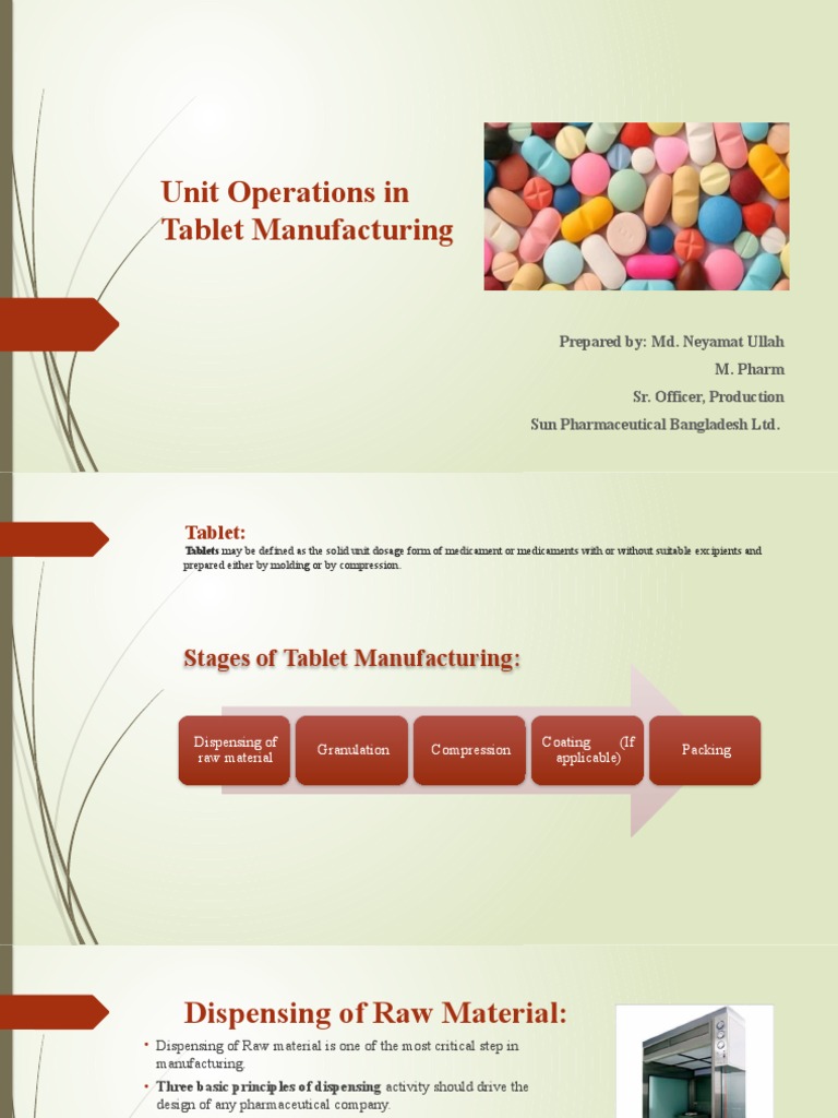 Tablet Manufacturing Unit Operations | PDF | Tablet (Pharmacy) | Pharmacy