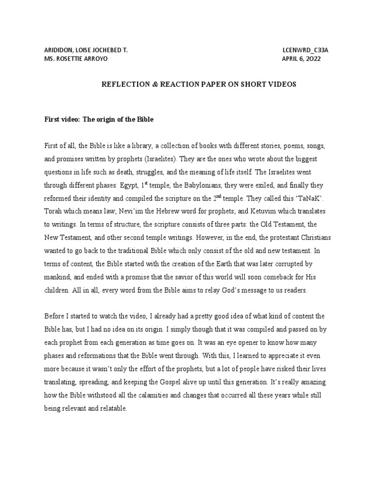 Reflection on Biblical Origins and Lessons | PDF | Hebrew Bible | Bible