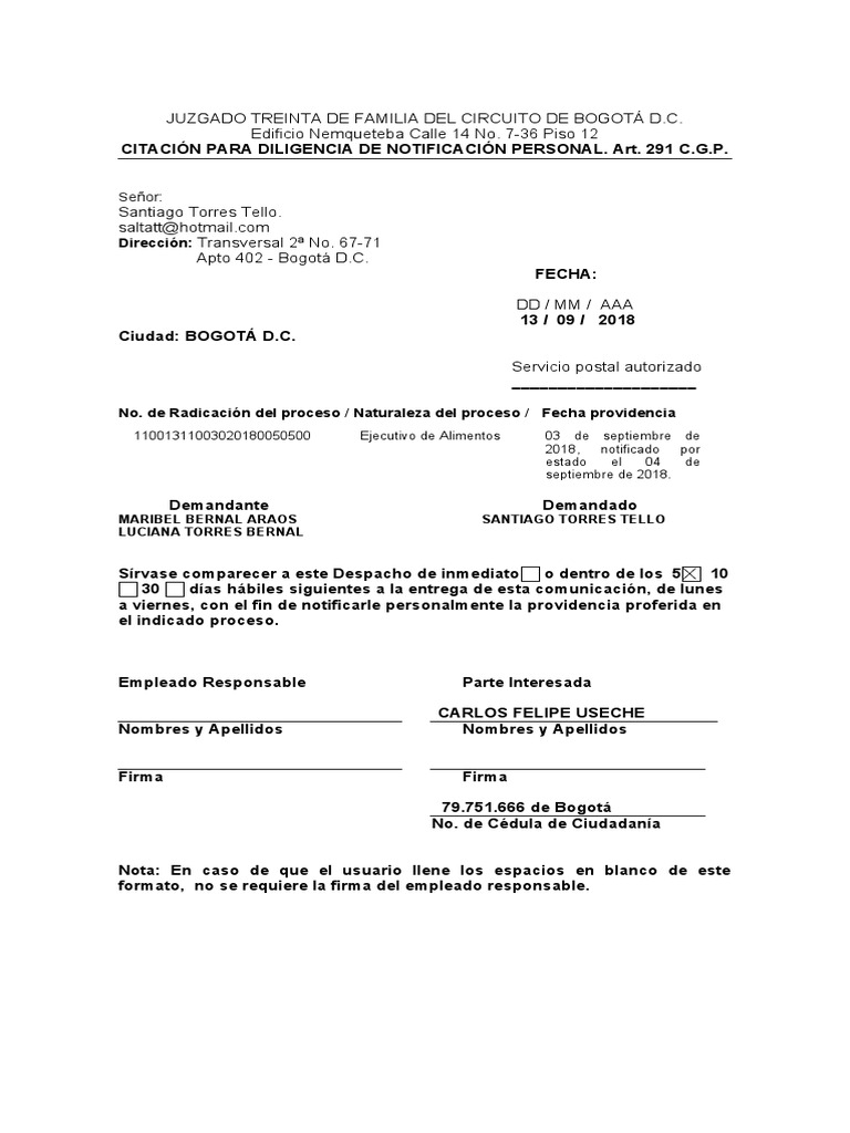 NOTIFICACION PERSONAL 291 CGP | PDF