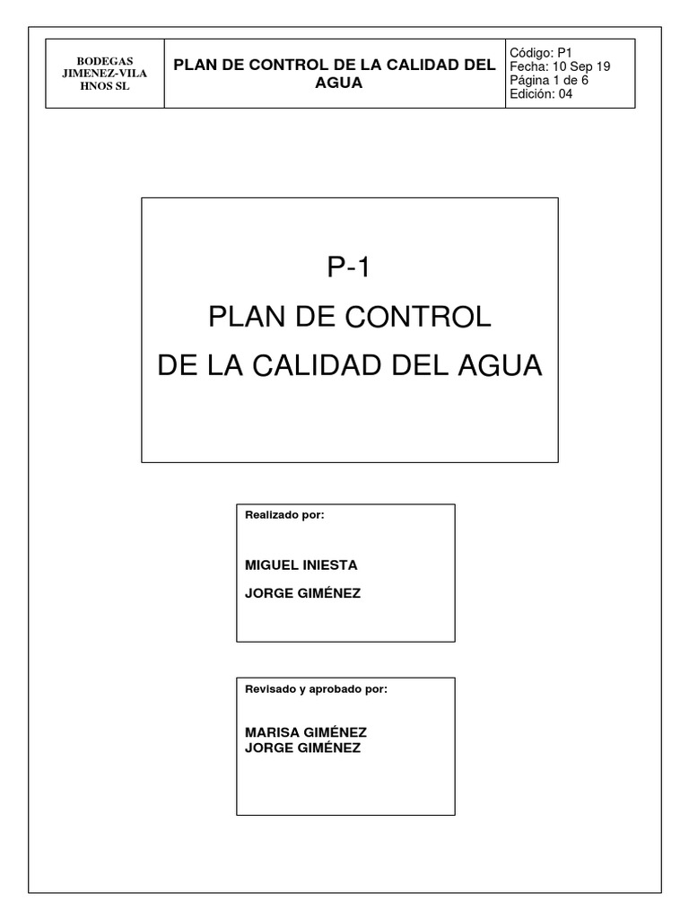 P1 Plan de Control de La Calidad de Las Aguas | PDF | Agua | Agua potable