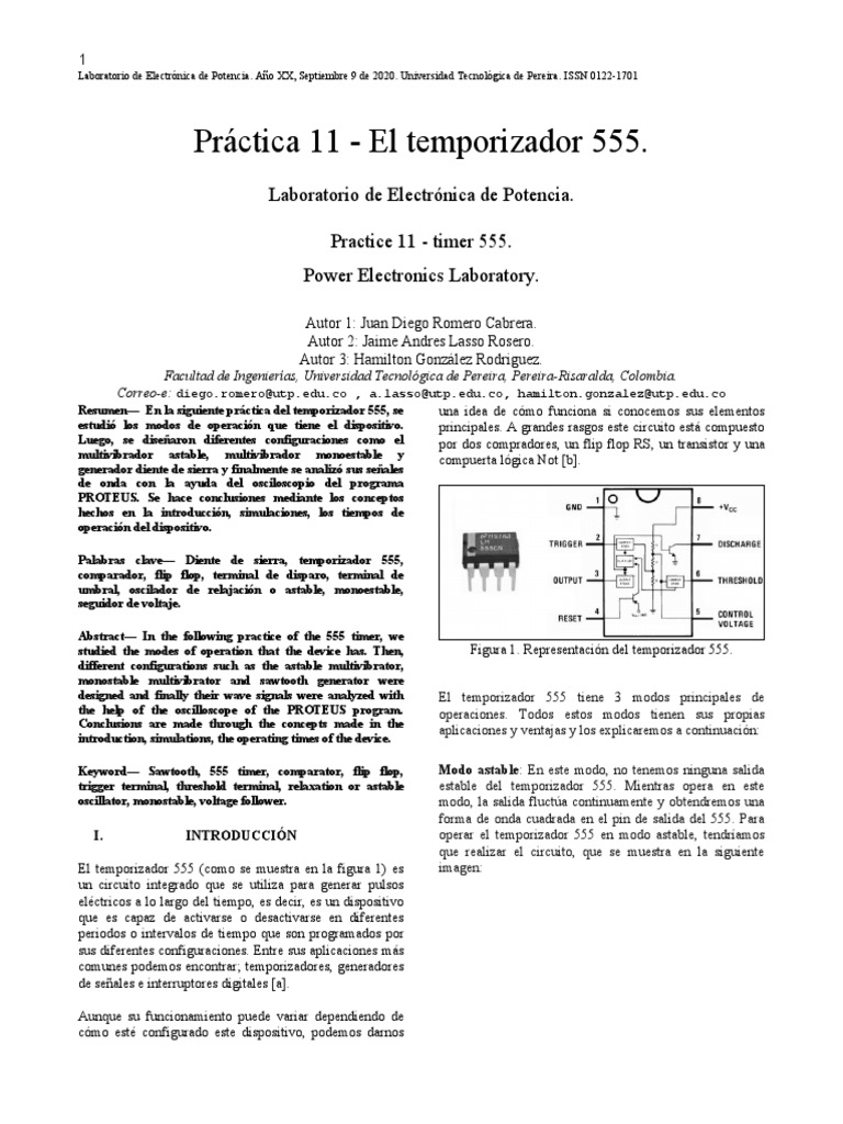 Practica 11 - El Temporizador 555. | PDF | Condensador | Electrónica