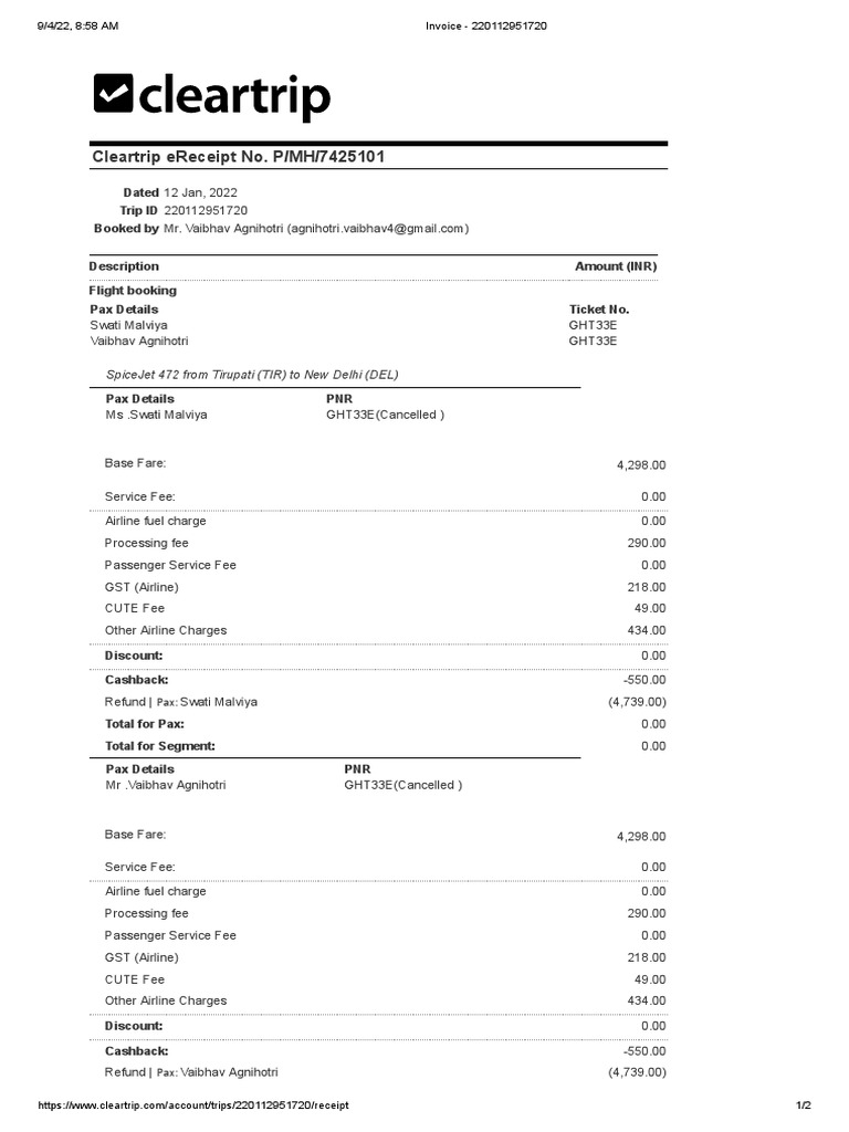Trip Details | PDF | Receipt | Payments