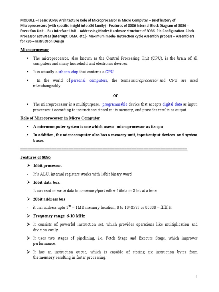 MP Module 1 - Modified | PDF | Central Processing Unit | Microprocessor