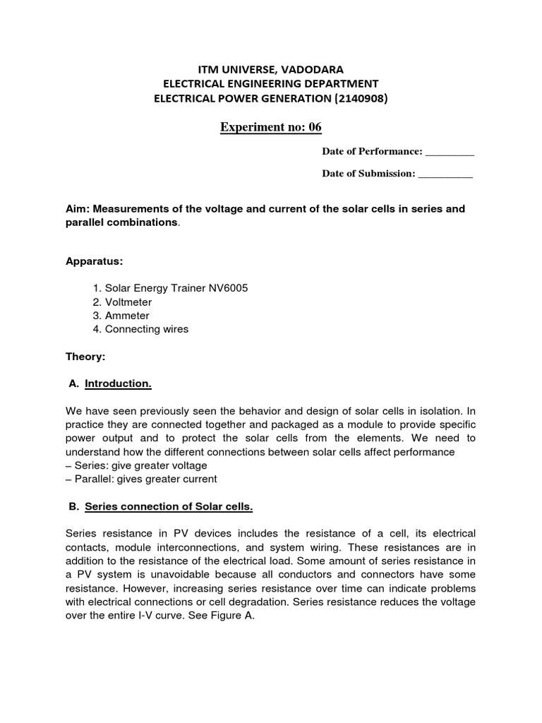 Exp 6 | PDF | Series And Parallel Circuits | Solar Panel