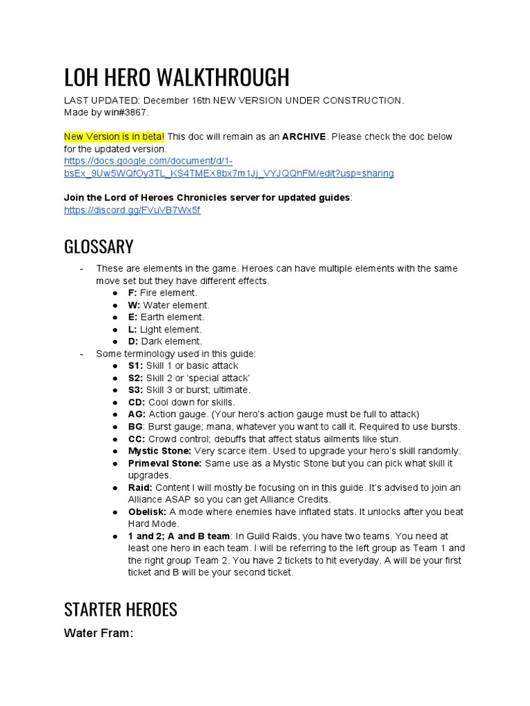 (LOH) Hero Guide | PDF