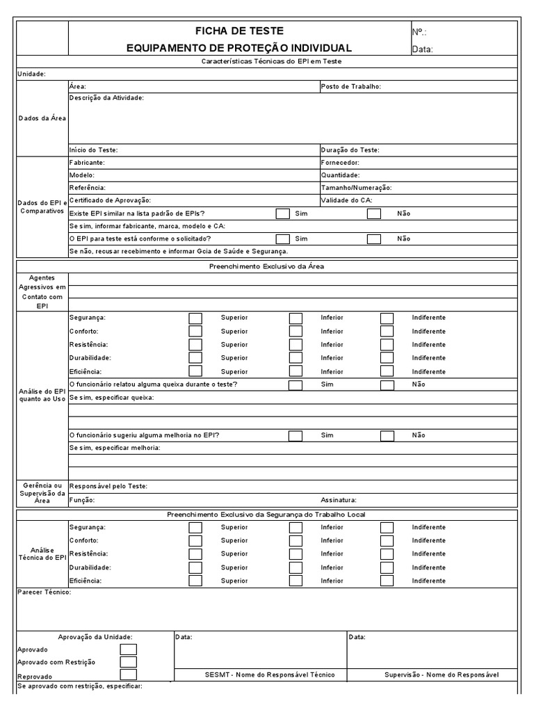 Anexo 3 - Ficha de Teste de EPI | PDF