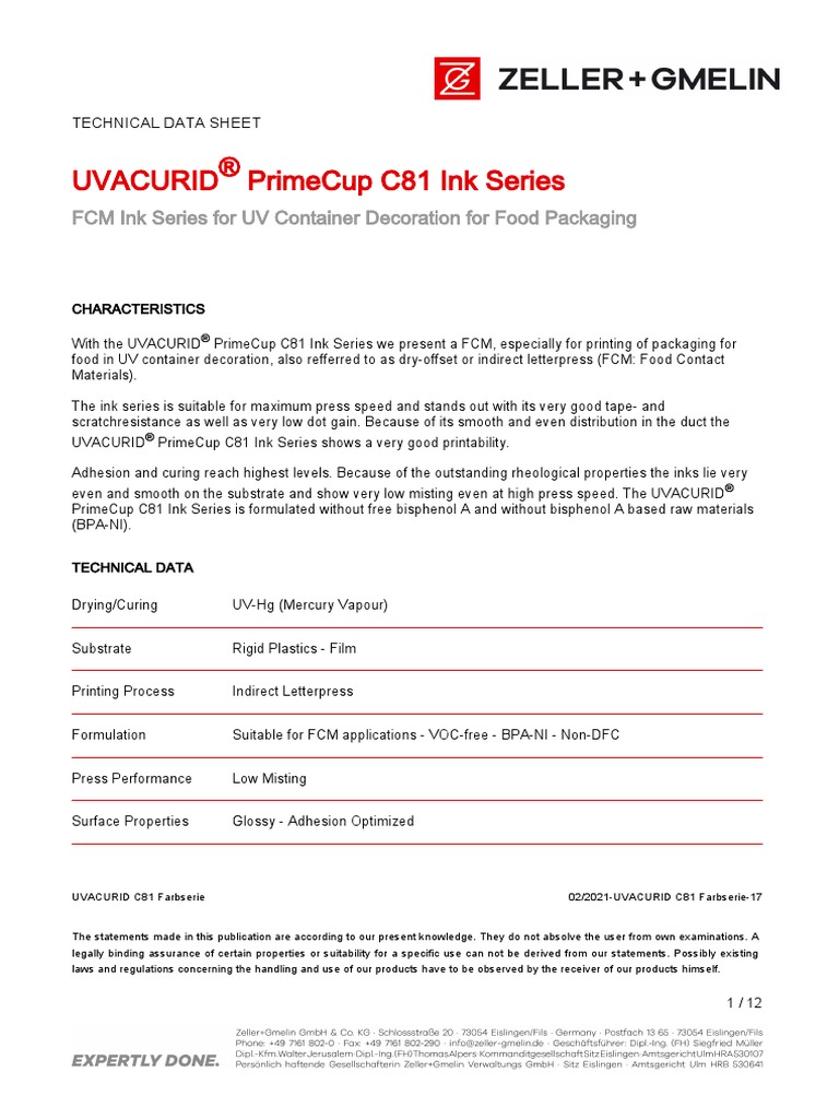 TI-EN-UVACURID C81 Farbserie | PDF | Packaging And Labeling | Ink