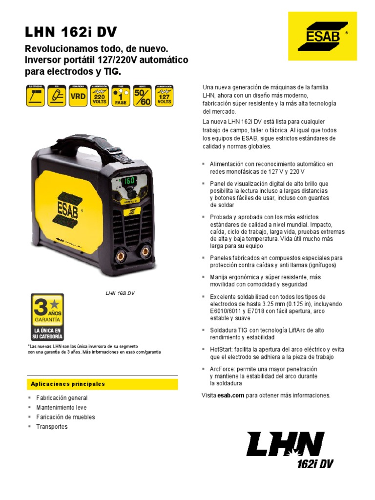 Esab 162 LHN Ficha | PDF | Soldadura | Construcción