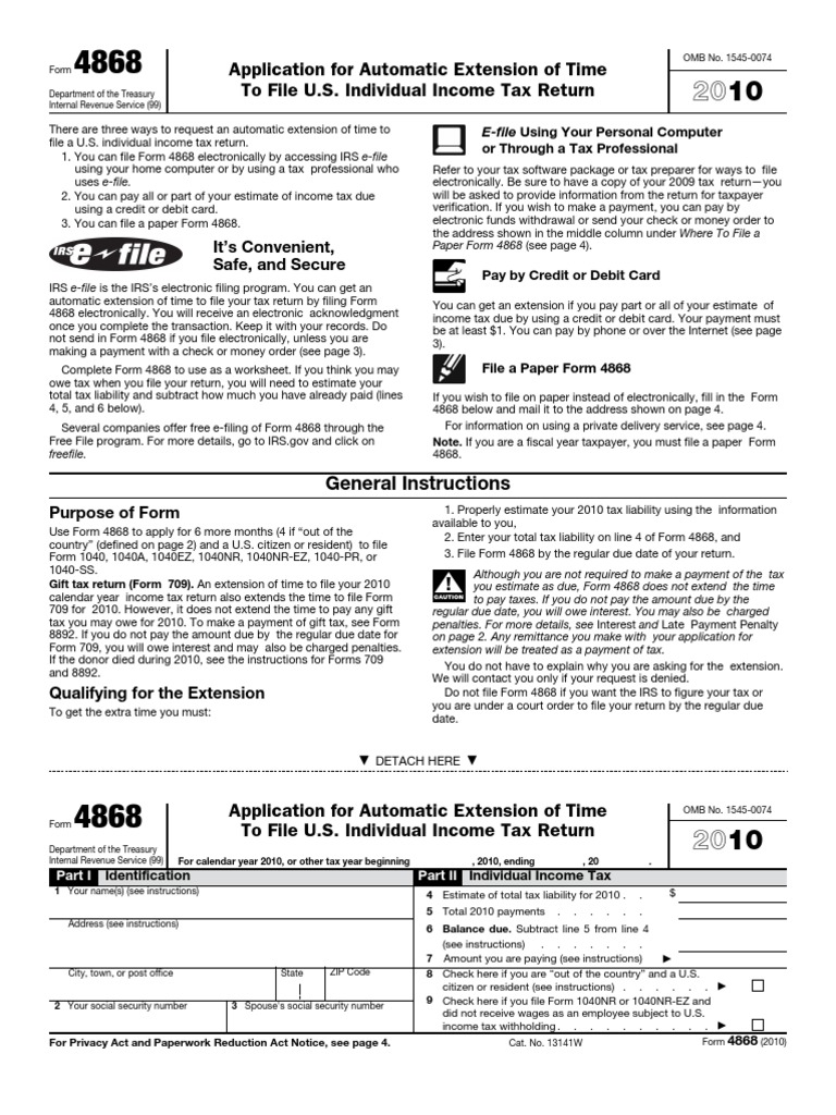 IRS Form 4868: Extension Instructions | PDF | Irs Tax Forms | Tax ...
