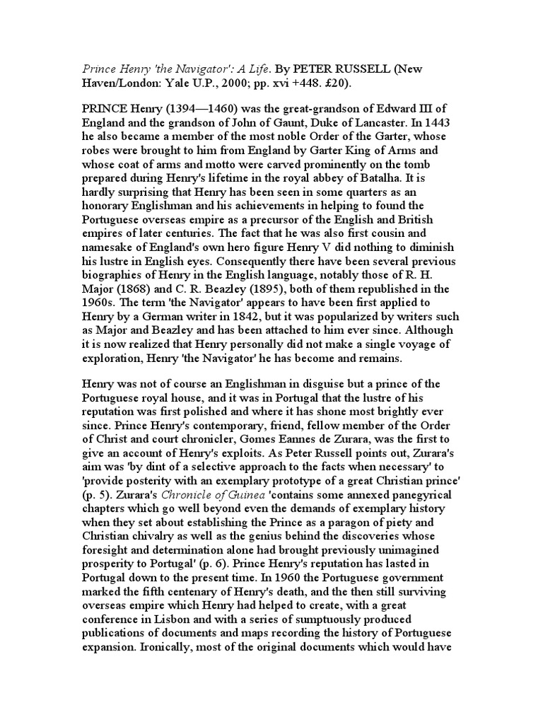 Prince Henry the Navigator: Biography Review | PDF