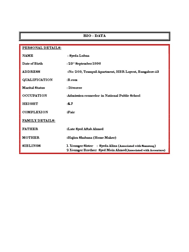 Bio Data | PDF