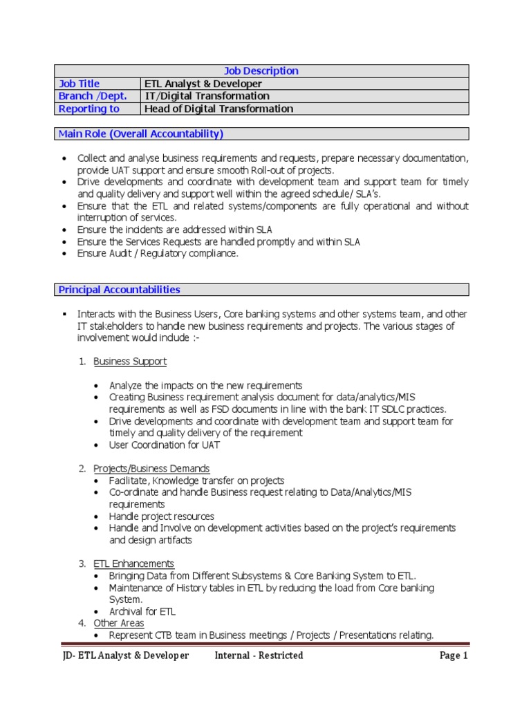 JD ETL Analyst & Developer | PDF | Analytics | Computing