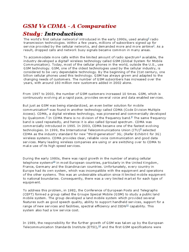 GSM Vs CDMA | PDF | Gsm | Cellular Network