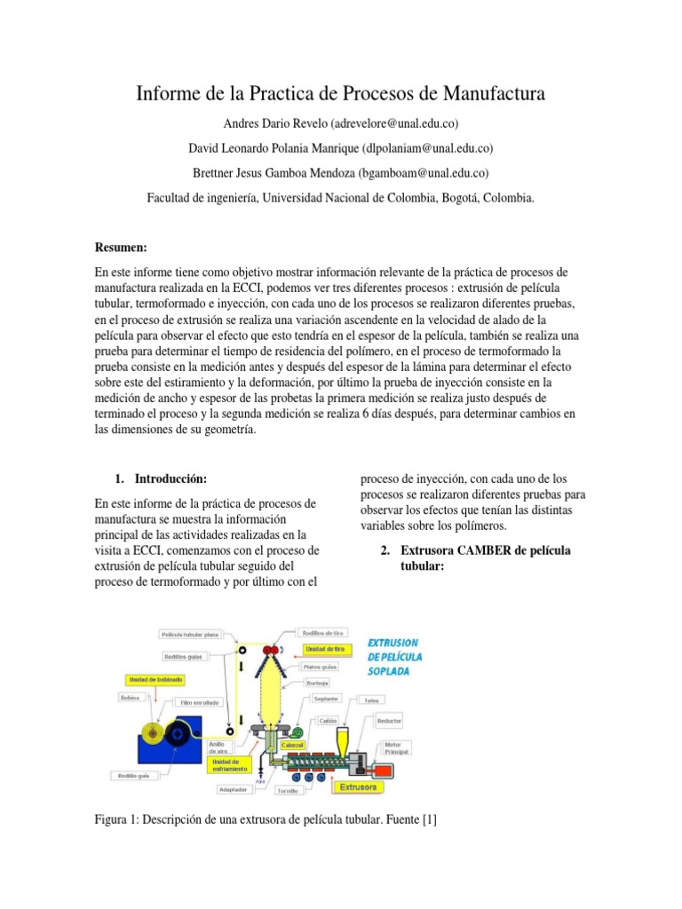 Informe Visita ECCI | Descargar gratis PDF | Extrusión | Ingeniería de Procesos