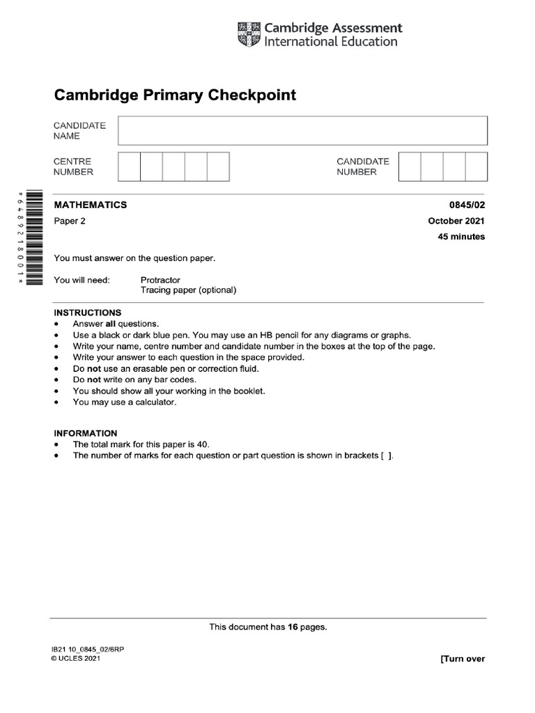 Cambridge Primary Checkpoint - Mathematics (0845) October 2021 Paper 2 ... Cambridge Primary Checkpoint - Mathematics (0845) October 2021 Paper 2 ...
