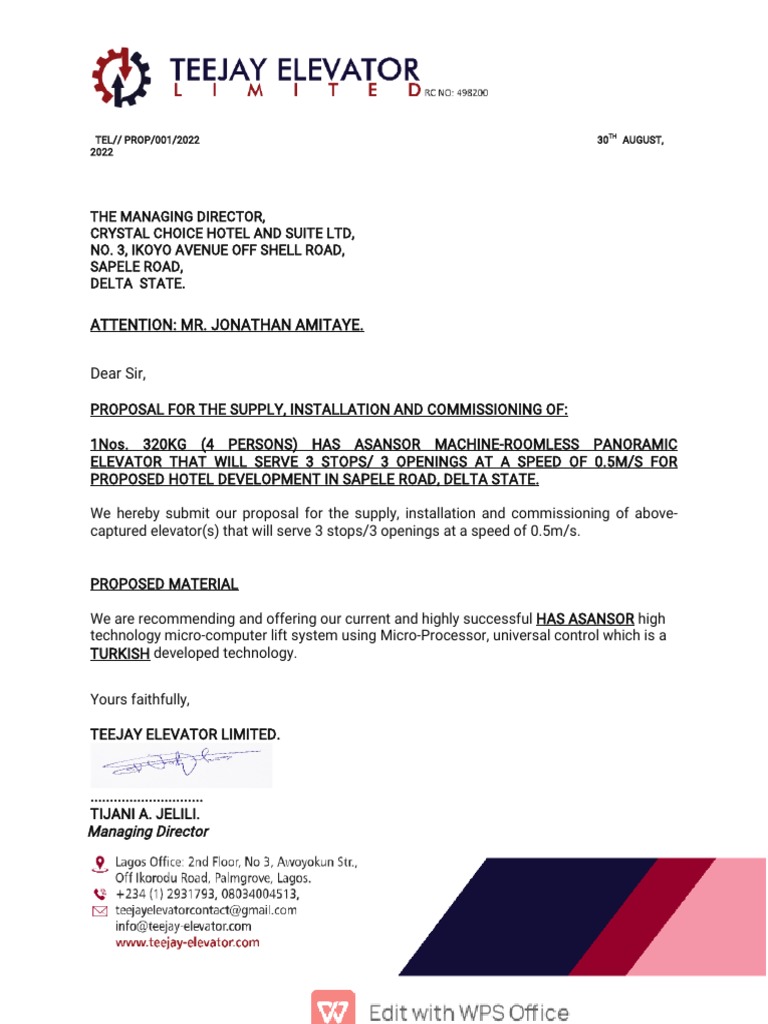 Elevator Proposal for Hotel Development | PDF | Elevator | Manufactured Goods