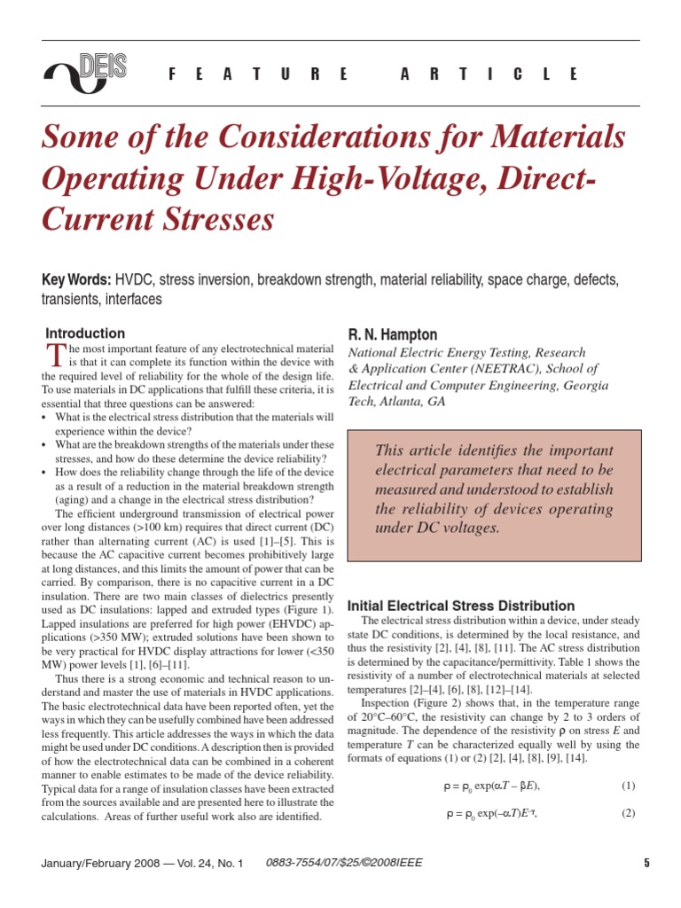 Some of The Considerations For Materials Operating Under High-Voltage ...