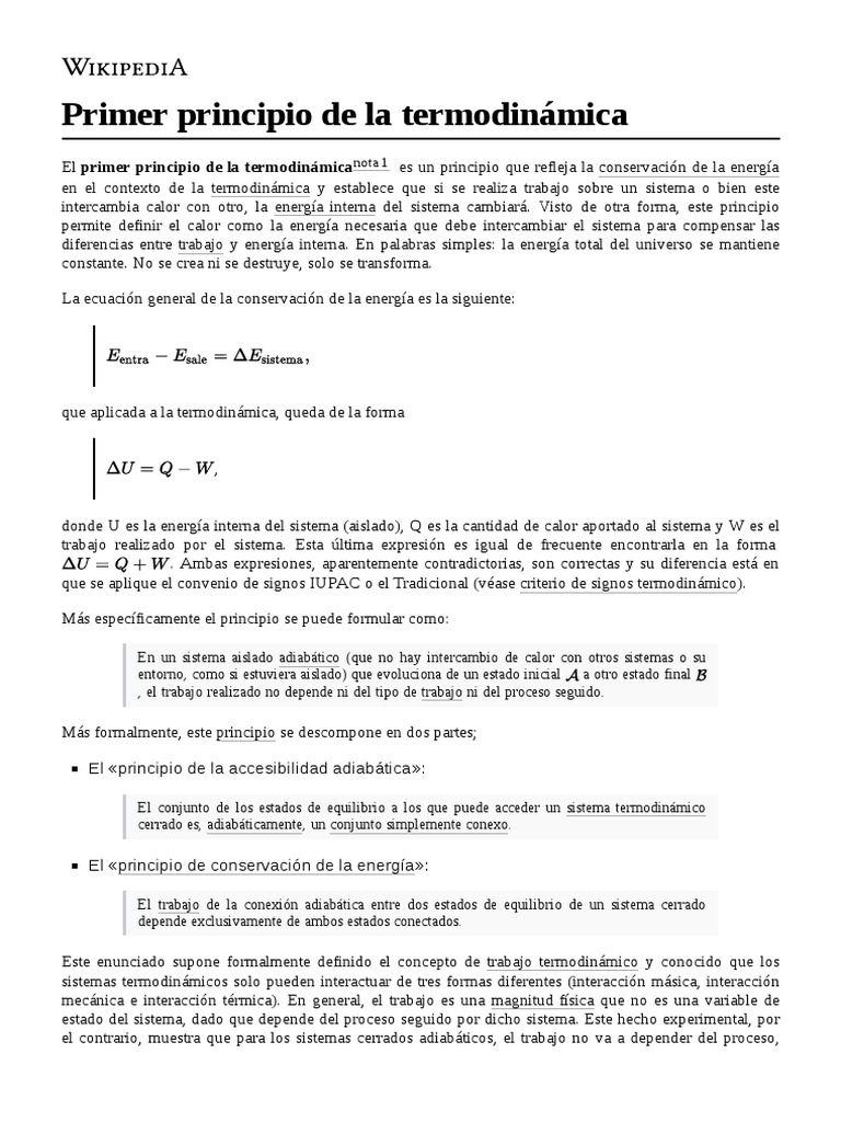 Primer Principio de La Termodinámica | PDF | Termodinámica | Física Matemática
